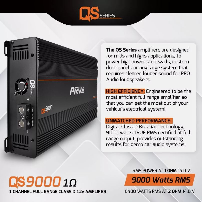 PRV AUDIO QS9000 1 OHM QS CLASS-D 1-CHANNEL FULL-RANGE AMPLIFIER 9000W RMS @ 1Ω – LifeAfterBass