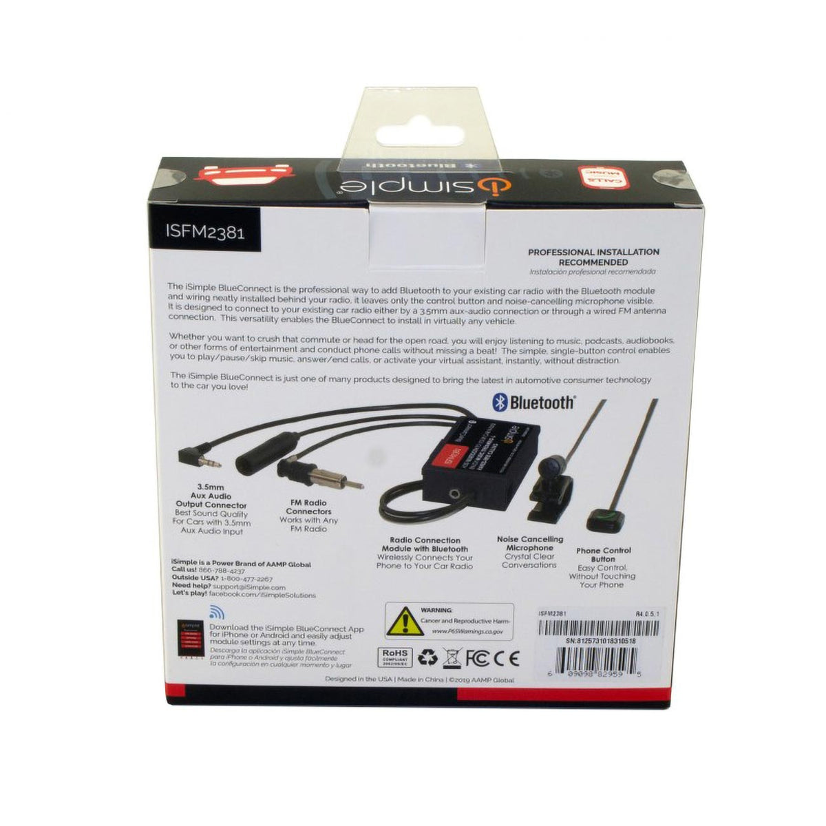 iSIMPLE BLUECONNECT ISFM2381 BLUETOOTH® HANDS-FREE CAR KIT w/ AUDIO ...