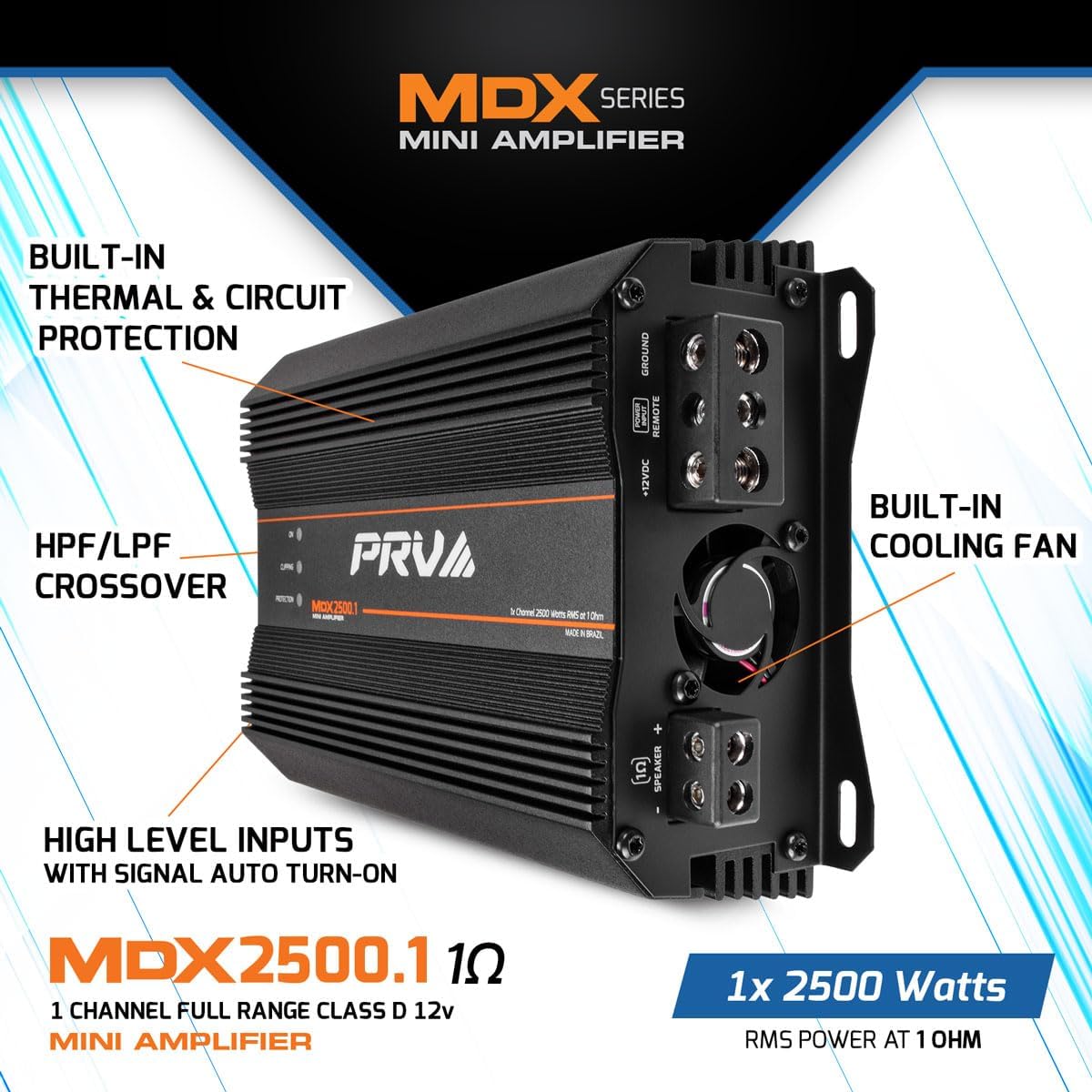PRV AUDIO MDX2500.1 1 OHM 1-CHANNEL FULL-RANGE MDX MINI AMPLIFIER 2500W ...